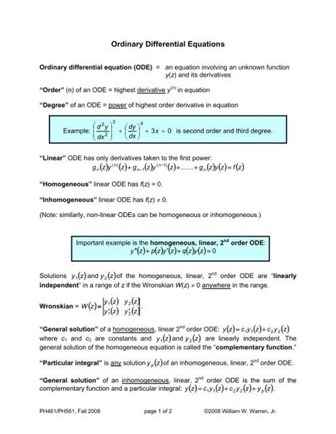 Ordinary Differential Equations Ode