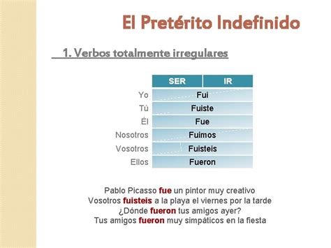 Pretrito Indefinido Verbos Irregulares El Pretrito Indefinido