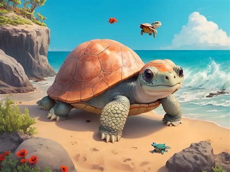 Premium Ai Image Turtle In Island Anime