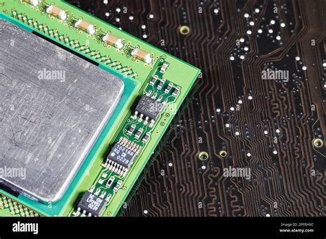 Close Up Of High Performance CPU Or Central Processor Unit Installed On Motherboard Stock Photo
