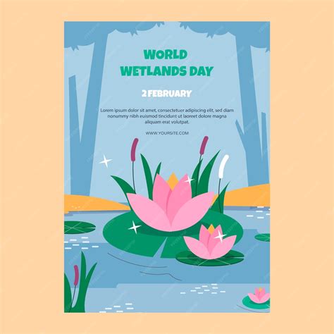 평평한 세계 습지의 날 수직 포스터 템플릿 무료 벡터