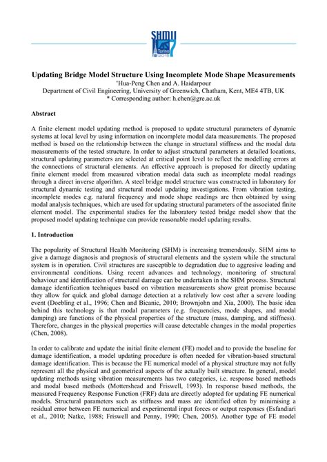 pdf updating bridge model structure using incomplete mode shape measurements