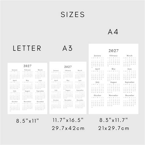 2027 Yearly Calendar 2027 Annual Calendar Printable 2027 Calendar