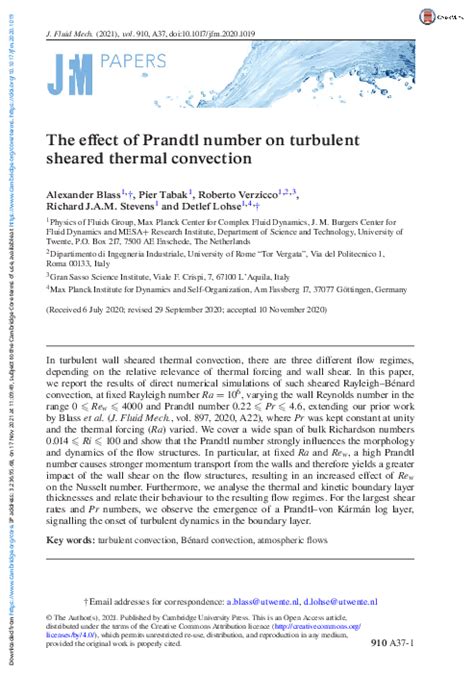 Pdf The Effect Of Prandtl Number On Turbulent Sheared Thermal Convection
