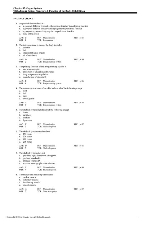 Exam View Chapter 05 Exam Review Chapter 05 Organ Systems