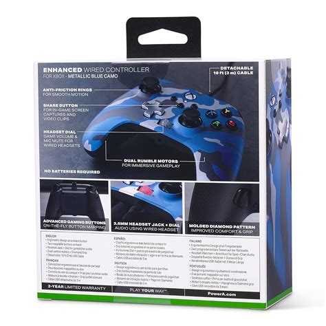 Powera Enhanced Wired Controller For Xbox Metallic Blue Camo Gamepad