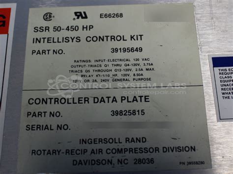 Ingersoll Rand 39825815 50 450hp Intellisys Control Da Control System Labs