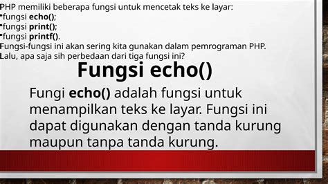 Belajar Php Dengan Fungsi Echo Dan Print F Pptx