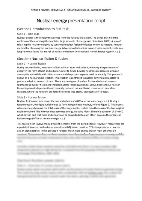 Stage 1 Physics Nuclear Energy She Task Script Physics Year 11