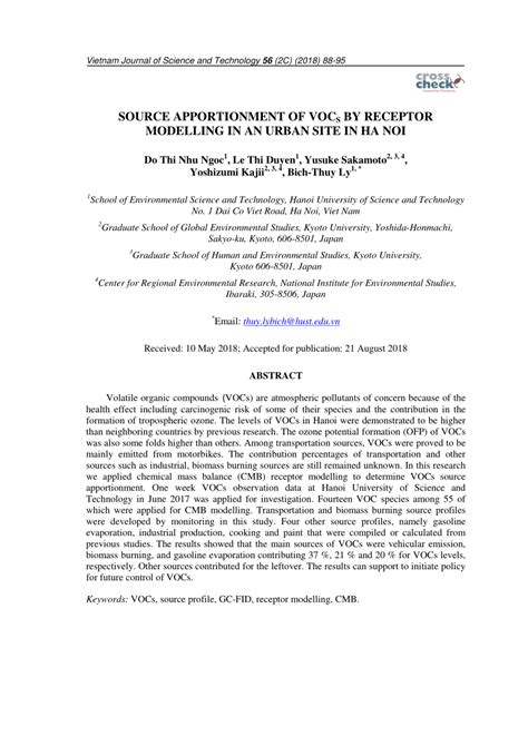 Pdf Source Apportionment Of Vocs By Receptor Modelling In An Urban