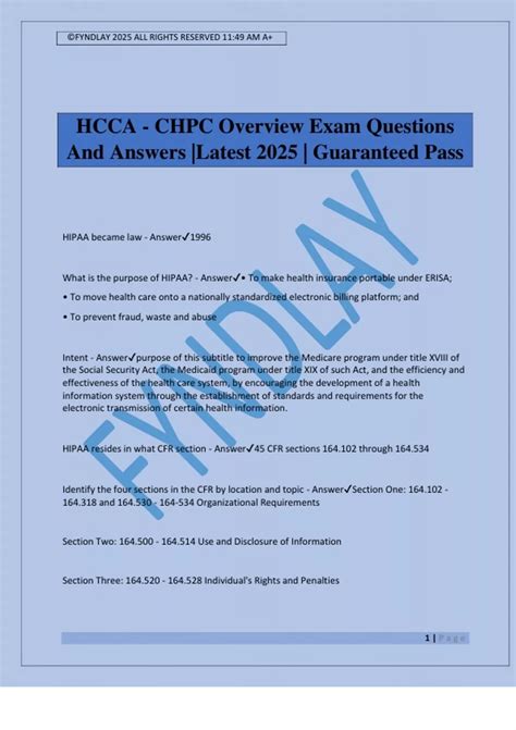 Hcca Chpc Overview Exam Questions And Answers Latest 2025