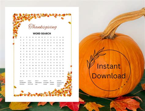 Thanksgiving Word Search Printable Game Etsy