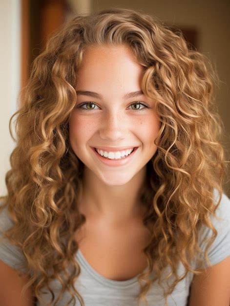 Premium Photo A Girl With Curly Hair Smiles For The Camera
