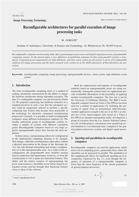 Pdf Reconfigurable Architectures For Parallel Execution Of Image Processing Tasks