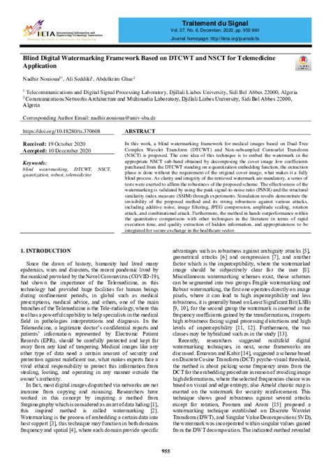 Pdf Blind Digital Watermarking Framework Based On Dtcwt And Nsct For Telemedicine Application