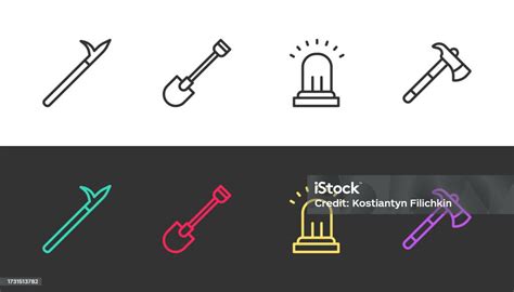 금속 파이크 폴 소방 삽 울리는 알람 벨 및 소방관 도끼를 흑백으로 설정하십시오 벡터 걸이 장비에 대한 스톡 벡터 아트 및 기타 이미지 걸이 장비 검은색 곡괭이