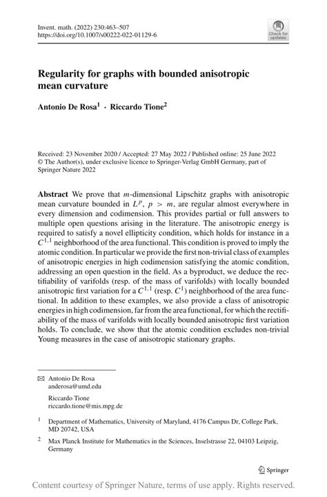 Regularity For Graphs With Bounded Anisotropic Mean Curvature Request Pdf