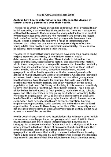 Year 11 Pdhpe Assessment Task 1 2024 Year 11 Pdhpe Assessment Task 1 2024 Analyse How Health