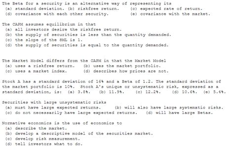 Solved The Beta For A Security Is An Alternative Way Of Chegg