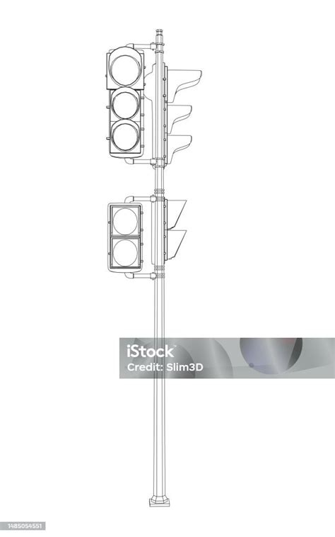 흰색 배경에 분리된 검은색 선의 신호등 윤곽선 3d 벡터 그림입니다 0명에 대한 스톡 벡터 아트 및 기타 이미지 0명 가로등 거리 Istock