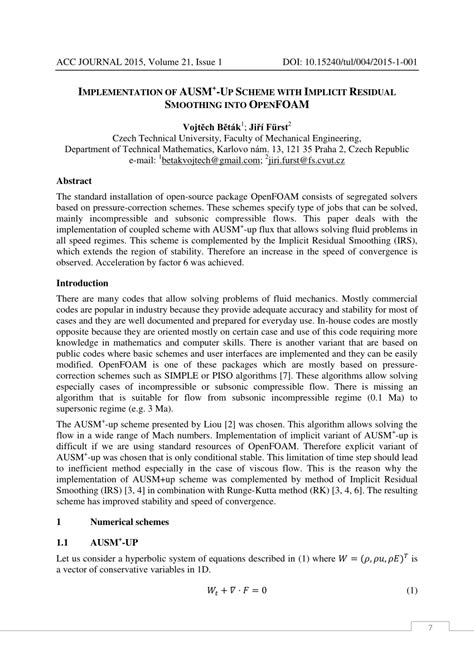 Pdf Implementation Of Ausm Up Scheme With Implicit Residual