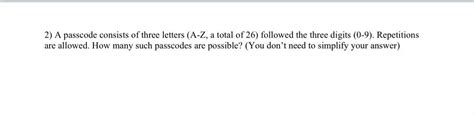 solved 2 a passcode consists of three letters a z a total