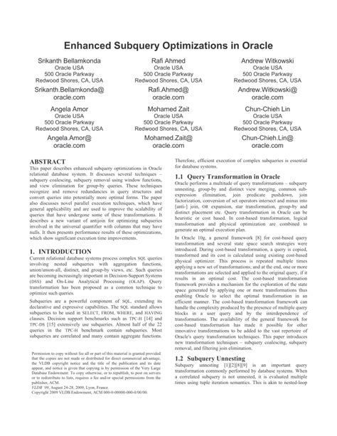 Pdf Enhanced Subquery Optimizations In Oracle