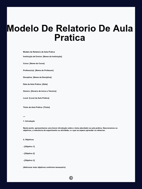Modelo De Relatorio De Aula Pratica