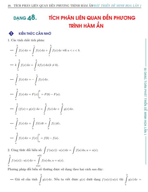 Bài Tập Tích Phân Liên Quan đến Phương Trình Hàm ẩn ôn Thi Thpt Môn