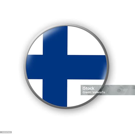 핀란드 국기 핀란드 국기의 색상으로 둥근 배지 흰색 배경에 고립되어 있습니다 디자인 요소 3d 그림 개념에 대한 스톡 사진 및 기타 이미지 Istock