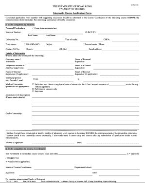 Fillable Online Biosch Hku Internship Course Application Form Biosch