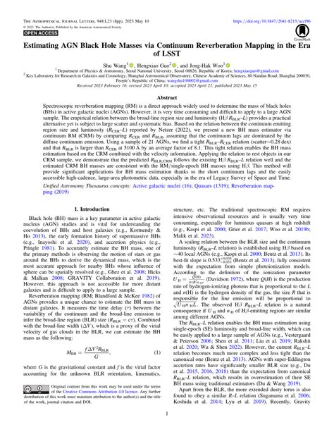 Pdf Estimating Agn Black Hole Masses Via Continuum Reverberation Mapping In The Era Of Lsst
