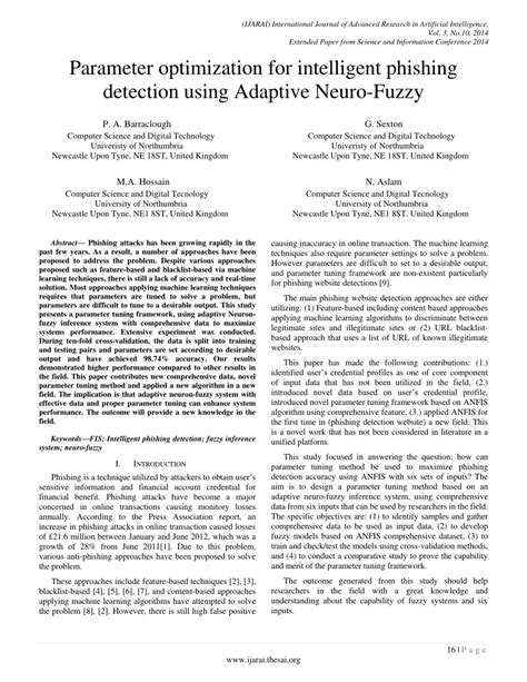 Pdf Parameter Optimization For Intelligent Phishing Detection Using Adaptive Neuro Fuzzy
