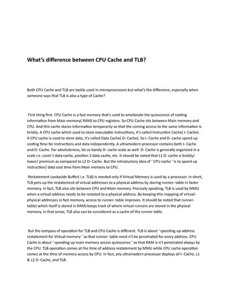 Whats Difference Between CPU Cache And TLB Whats Difference Between CPU Cache And TLB Both