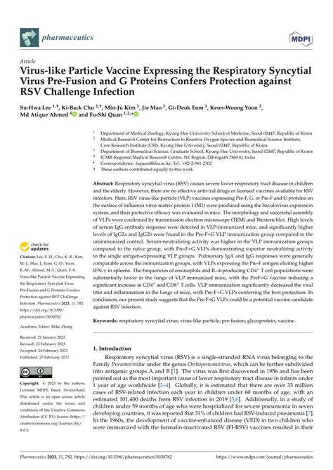 Pdf Virus Like Particle Vaccine Expressing The Respiratory Syncytial Virus Pre Fusion And G