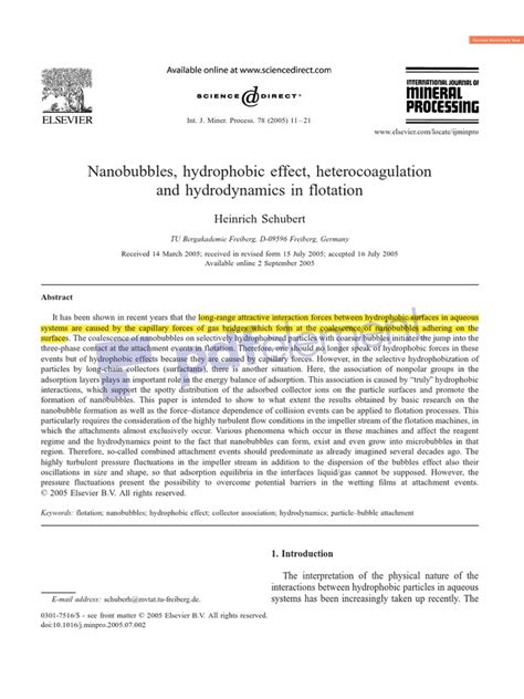 Nanobubbles Hydrophobic Effect Heterocoagulation And Hydrodynamics In Flotation Download