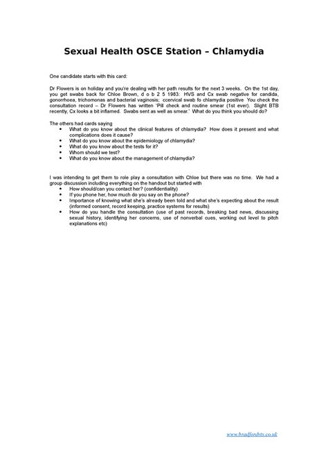 Osce Station Chlamydia Sexual Health OSCE Station Chlamydia One Candidate Starts With This