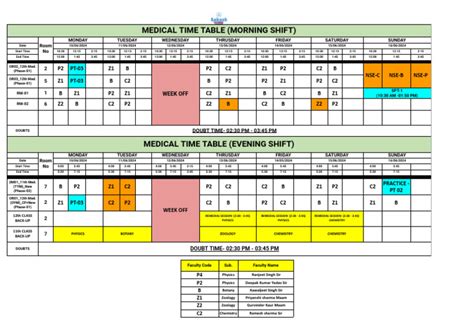 Medical Time Table 2024 25 10 To 16 June 2024 Pdf