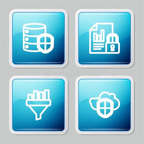 Set Line Server With Shield Document And Lock Sales Funnel Chart And Cloud Icon Vector Stock