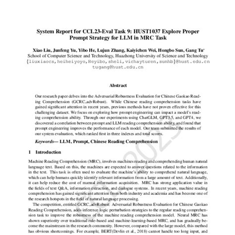 System Report For Ccl23 Eval Task 9 Hust1037 Explore Proper Prompt Strategy For Llm In Mrc Task