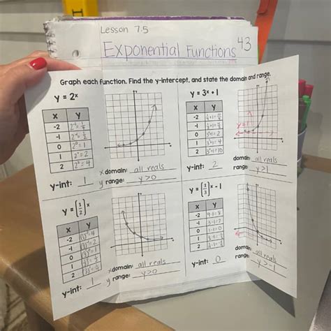 Algebra 1 Exponential Functions Graphing Interactive Notebook Foldable