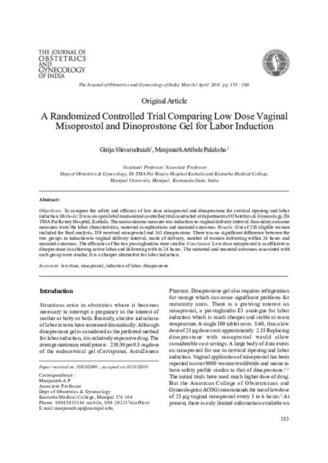 Pdf A Randomized Controlled Trial Comparing Low Dose Vaginal Misoprostol And Dinoprostone Gel