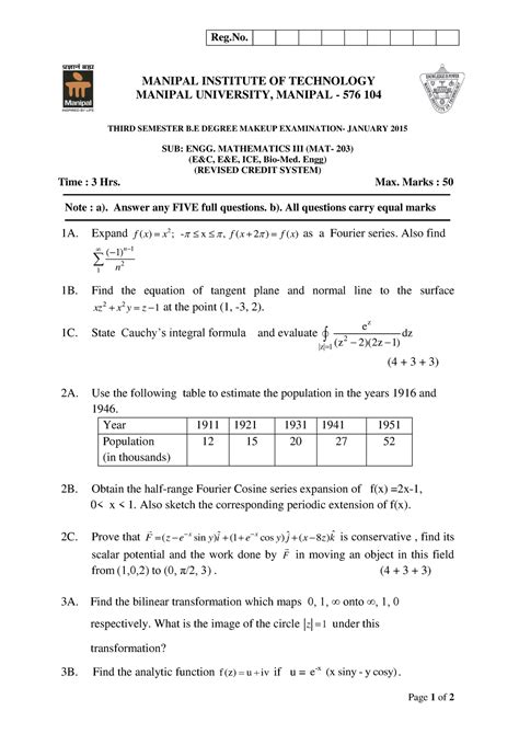 engineering mathematics iii mat 203 rcs makeup page 1 of 2
