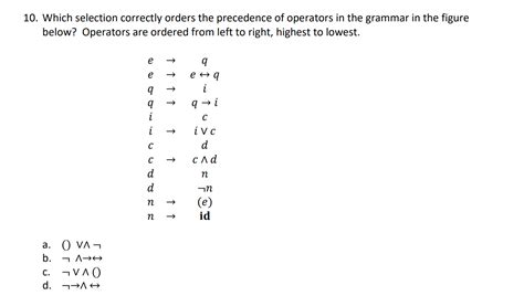 solved 10 which selection correctly orders the precedence