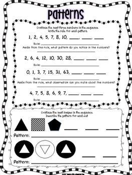 Variables And Patterns Worksheets