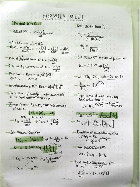 Chemical Kinetics Formula Sheet Pdf Chemical Kinetics Formula Sheet Pdf