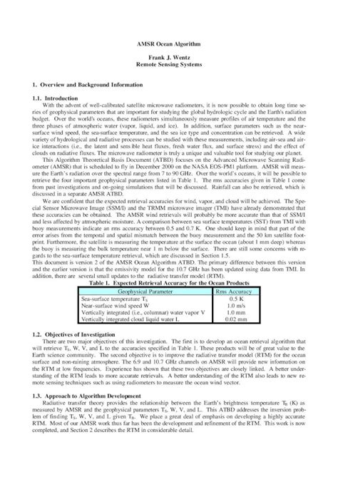 Pdf Amsr Ocean Algorithm Frank J Wentz Remote Sensing …amsr Ocean