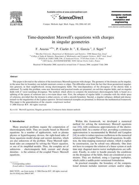 Pdf Time Dependent Maxwells Equations With Charges In Singular Geometries