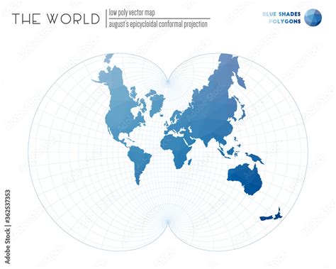 Polygonal Map Of The World Augusts Epicycloidal Conformal Projection Of The World Blue Shades