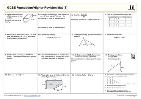 Gcse Foundationhigher Revision Mat 2 Worksheet Gcse Maths Revision